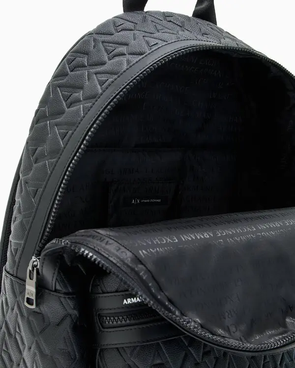 Armani Exchange Backpack With Embossed Pattern And Front Zip Pocket