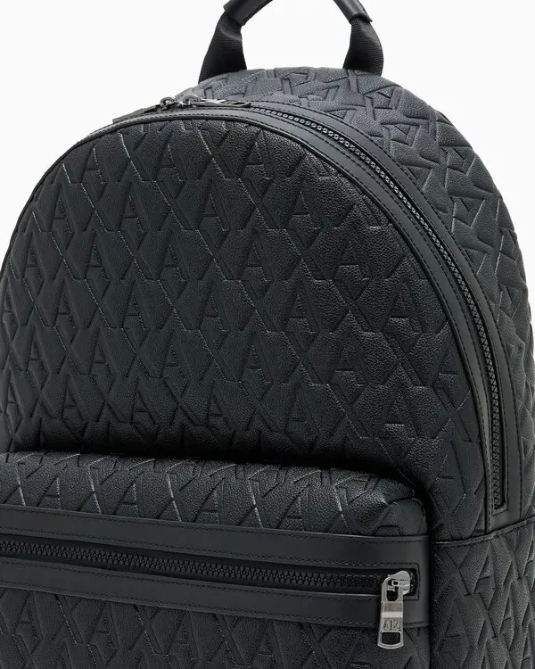 Armani Exchange Backpack With Embossed Pattern And Front Zip Pocket
