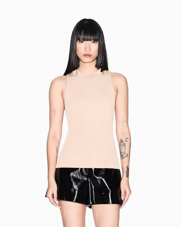 Armani Exchange Round-neck Top In Recycled Knit - Beige