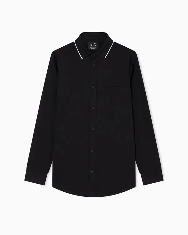 Armani Exchange Stretch Cotton Shirt With Contrasting Profiles - Black