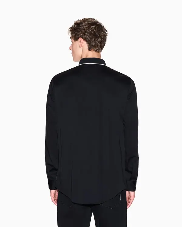 Armani Exchange Stretch Cotton Shirt With Contrasting Profiles - Black