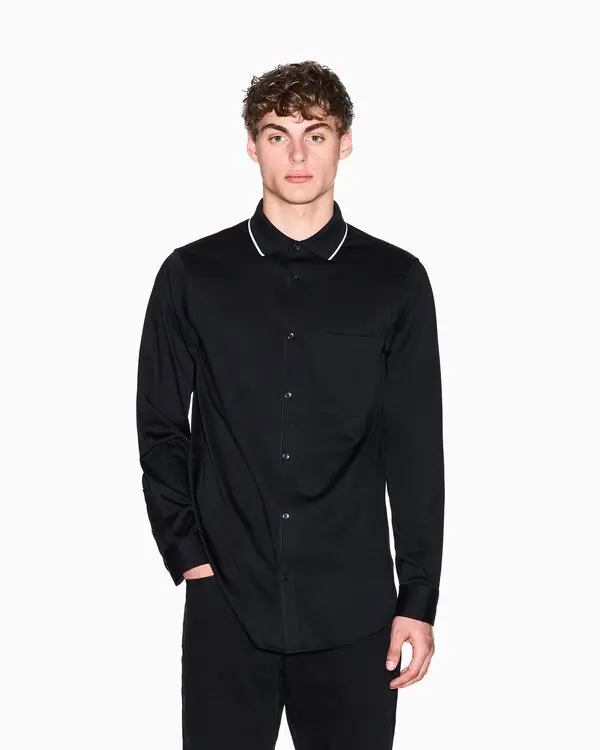 Armani Exchange Stretch Cotton Shirt With Contrasting Profiles - Black