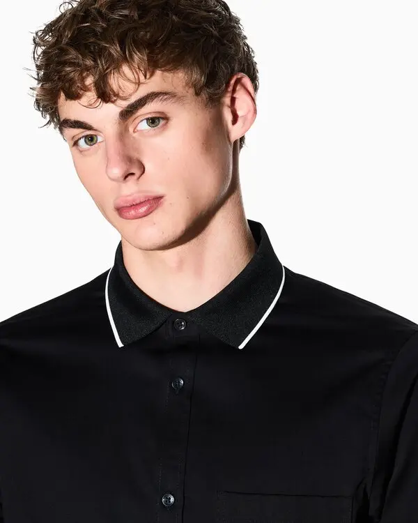 Armani Exchange Stretch Cotton Shirt With Contrasting Profiles - Black
