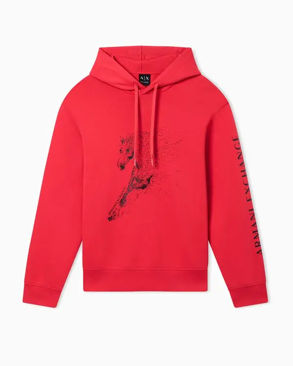 Armani Exchange Hoodie With Logo And Horse Print - Red