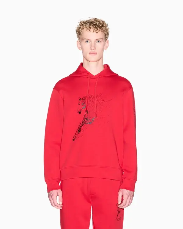 Armani Exchange Hoodie With Logo And Horse Print - Red