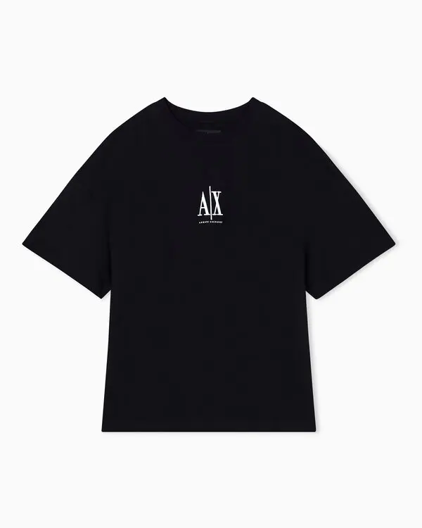 Armani Exchange Boxy Fit T-shirt In Heavy Cotton Jersey With Logo Icon - Black