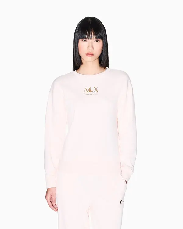 Armani Exchange Solid Color French Terry Cotton Crew Neck Sweatshirt - Pink