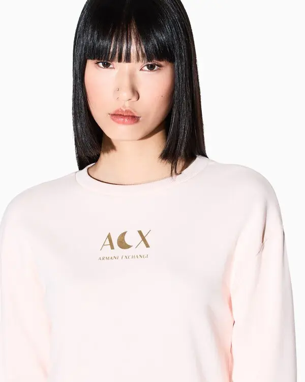 Armani Exchange Solid Color French Terry Cotton Crew Neck Sweatshirt - Pink