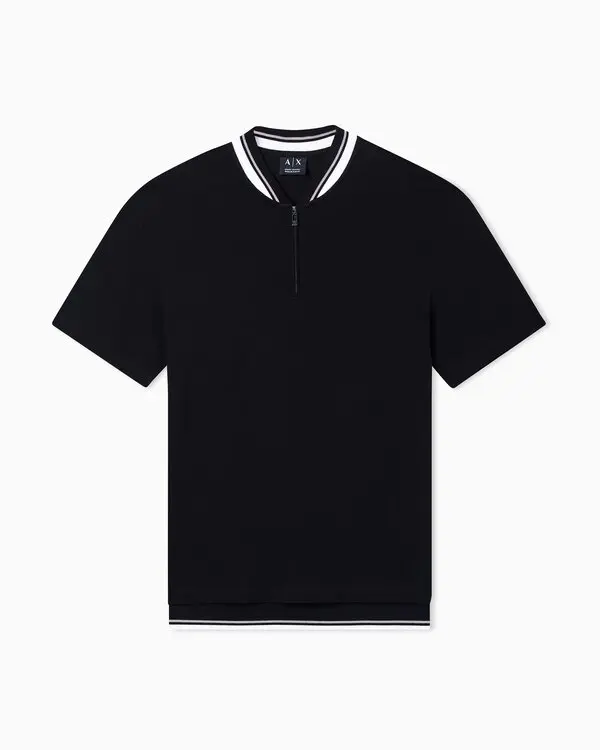 Armani Exchange Regular Fit Cotton Pique Polo Shirt - Black