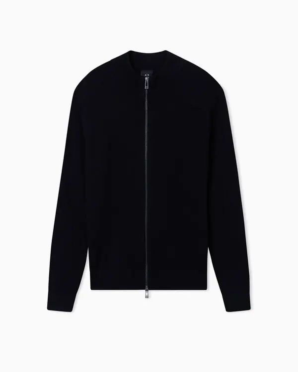 Armani Exchange Cotton And Wool Cardigan With Ribbed Knitting