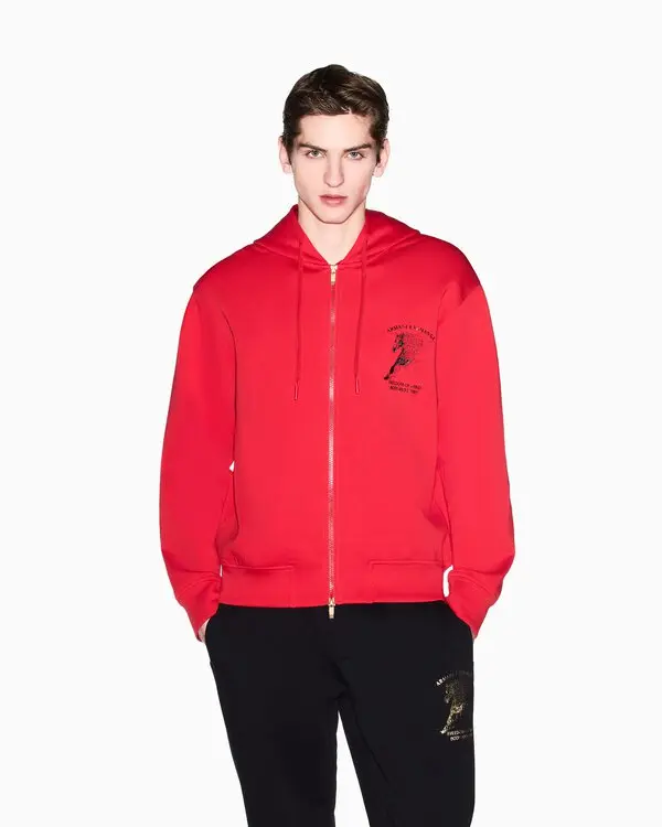 Armani Exchange Zip-up Hoodie With Logo And Horse Print