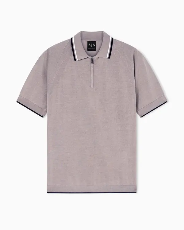 Armani Exchange Zip-up Knit Polo Shirt - Beige