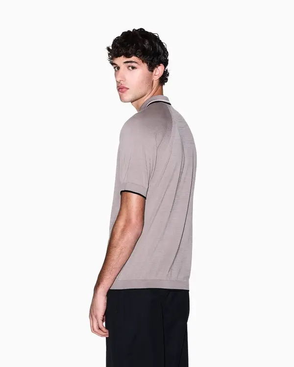 Armani Exchange Zip-up Knit Polo Shirt - Beige