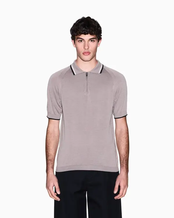 Armani Exchange Zip-up Knit Polo Shirt - Beige