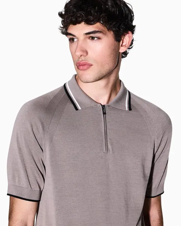 Armani Exchange Zip-up Knit Polo Shirt - Beige