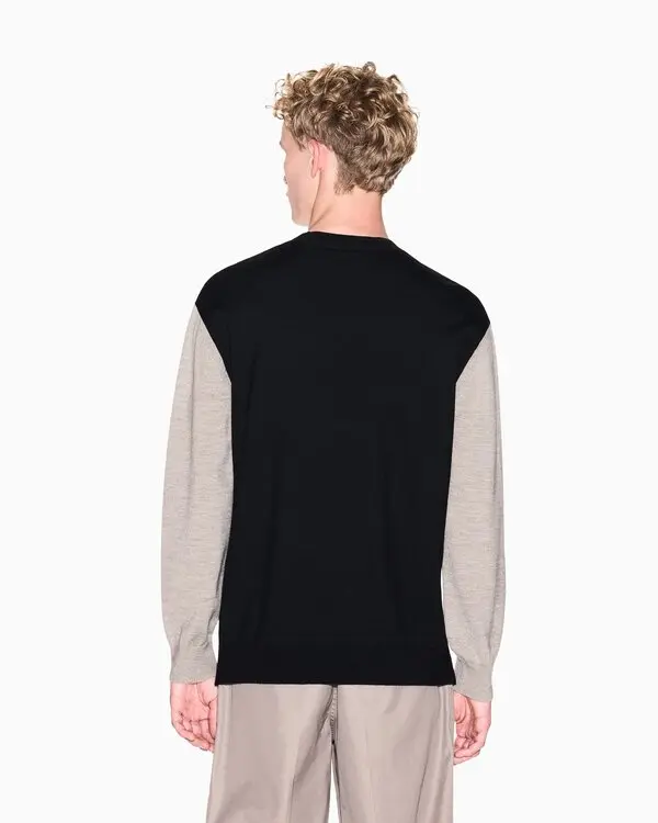 Armani Exchange Sweater With Contrasting Sleeves And Embroidered Logo