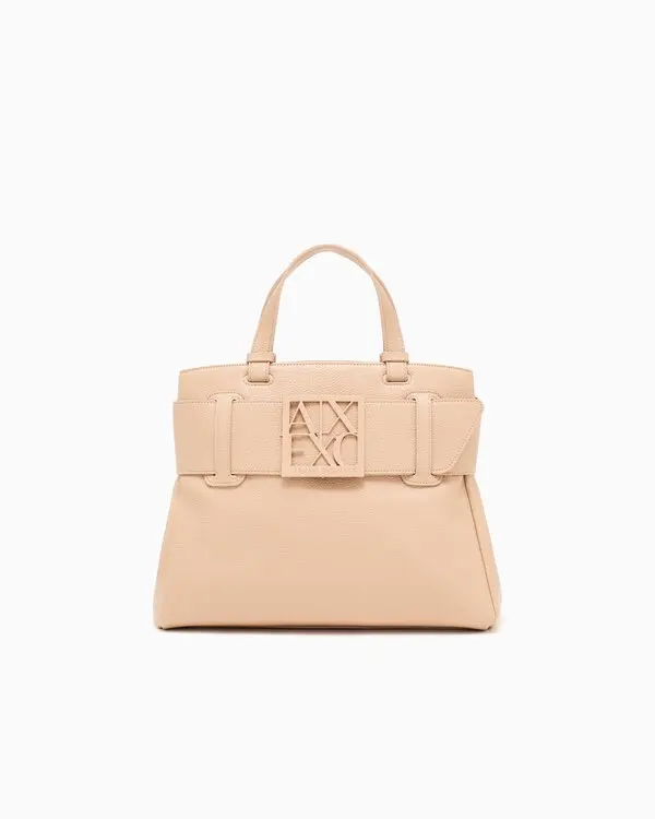 Armani Exchange Soft Shopping Bag With Outer Coating - Beige