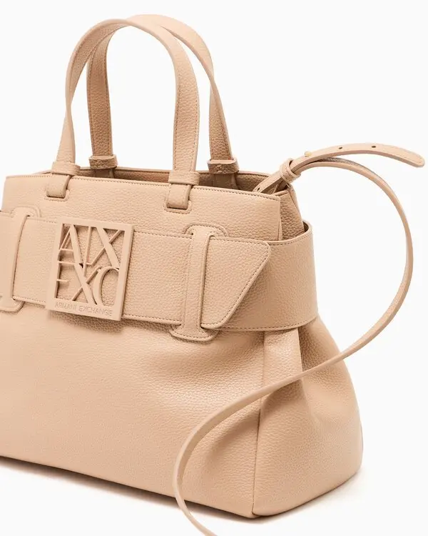 Armani Exchange Soft Shopping Bag With Outer Coating - Beige
