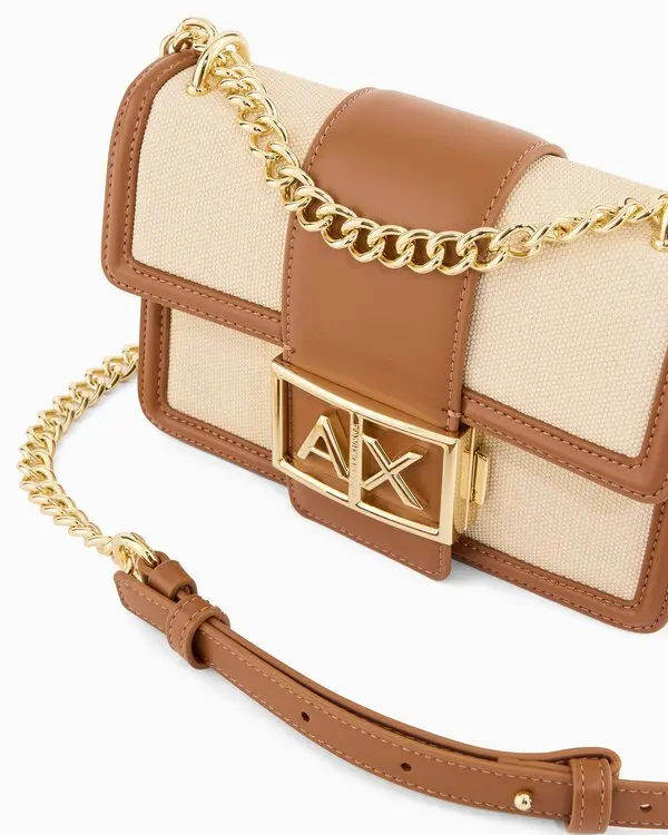 Armani Exchange Mini Crossbody Bag In Woven Fabric - Beige