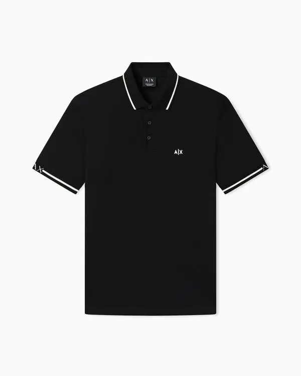 Armani Exchange Classic And Refined Cotton Piqué Polo Shirt - Black
