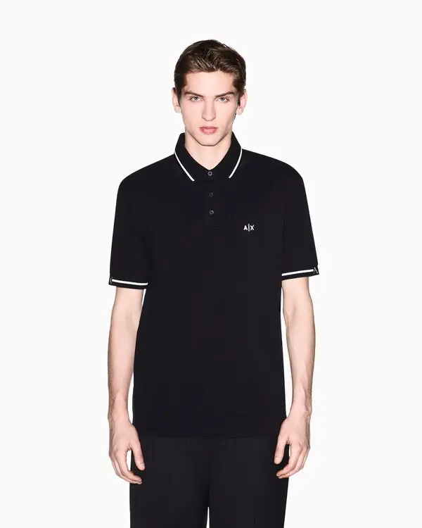 Armani Exchange Classic And Refined Cotton Piqué Polo Shirt - Black