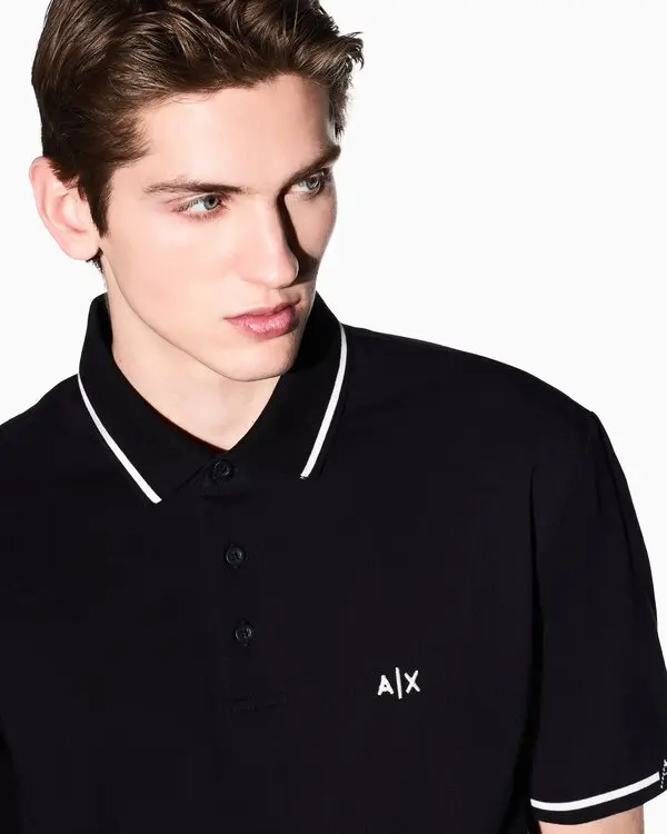 Armani Exchange Classic And Refined Cotton Piqué Polo Shirt - Black