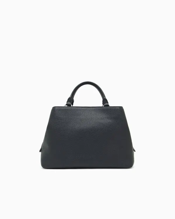Armani Exchange Textured Handbag With Structured Top Handle And Flap Pocket - Black