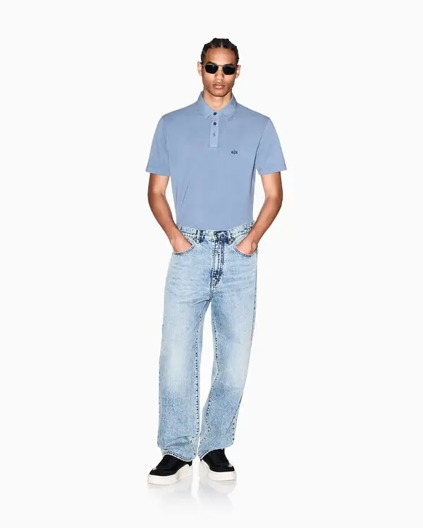 Armani Exchange Cotton Polo Shirt - Light Blue
