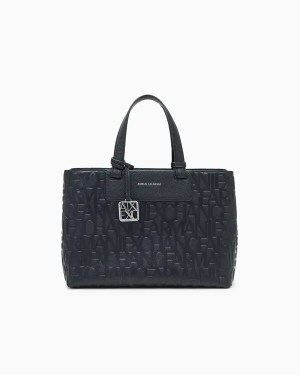 Armani Exchange Shopping Bag In Coated Fabric - Black