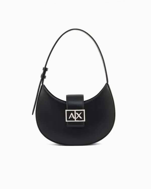 Armani Exchange Crescent Shoulder Bag With A Front Flap And Logo Buckle - Black