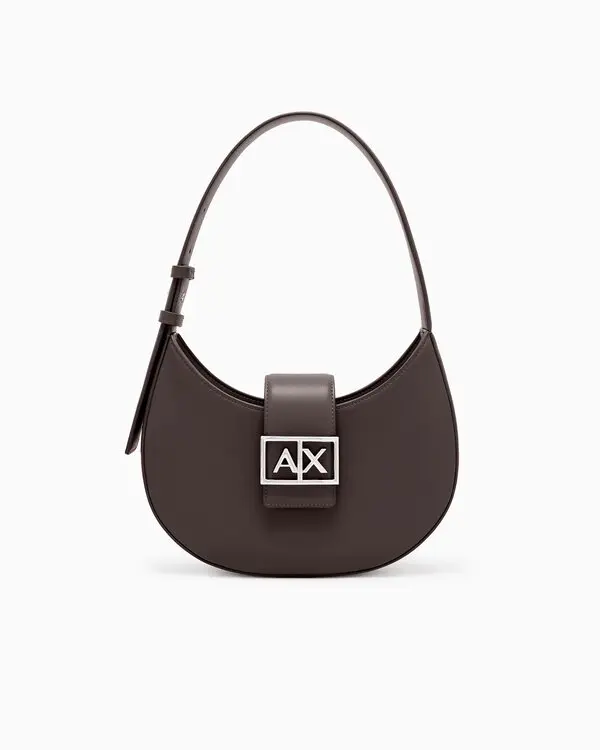 Armani Exchange Crescent Shoulder Bag With A Front Flap And Logo Buckle - Brown