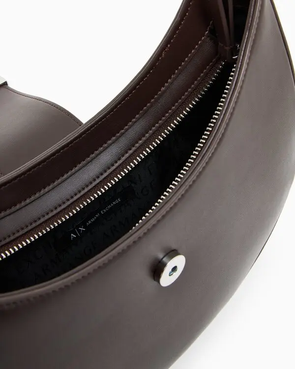 Armani Exchange Crescent Shoulder Bag With A Front Flap And Logo Buckle - Brown