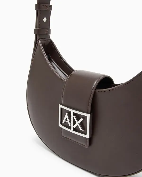 Armani Exchange Crescent Shoulder Bag With A Front Flap And Logo Buckle - Brown