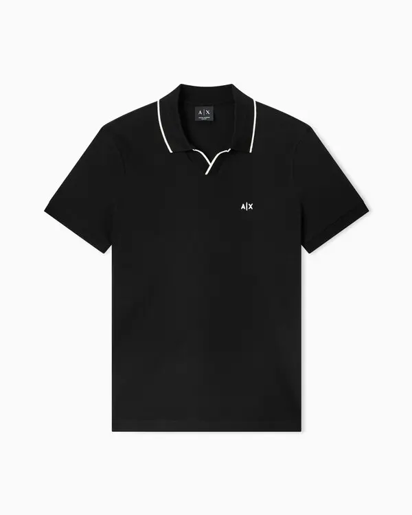 Armani Exchange Classic Polo Shirt In Breathable Cotton Piqu - Black