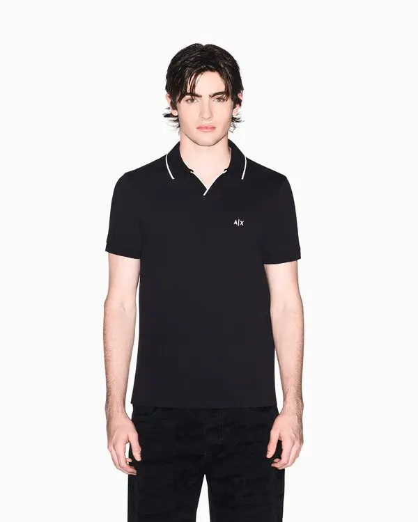 Armani Exchange Classic Polo Shirt In Breathable Cotton Piqu - Black
