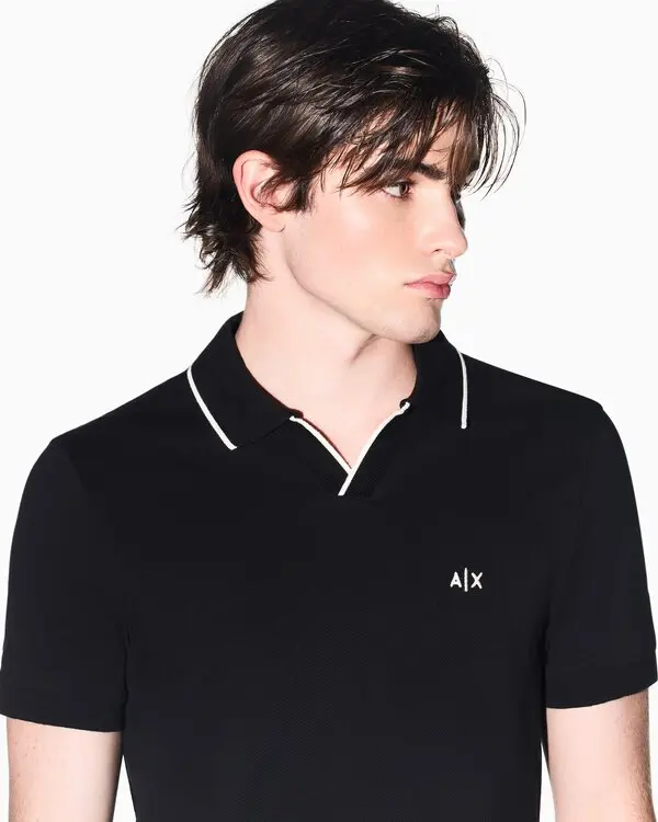 Armani Exchange Classic Polo Shirt In Breathable Cotton Piqu - Black