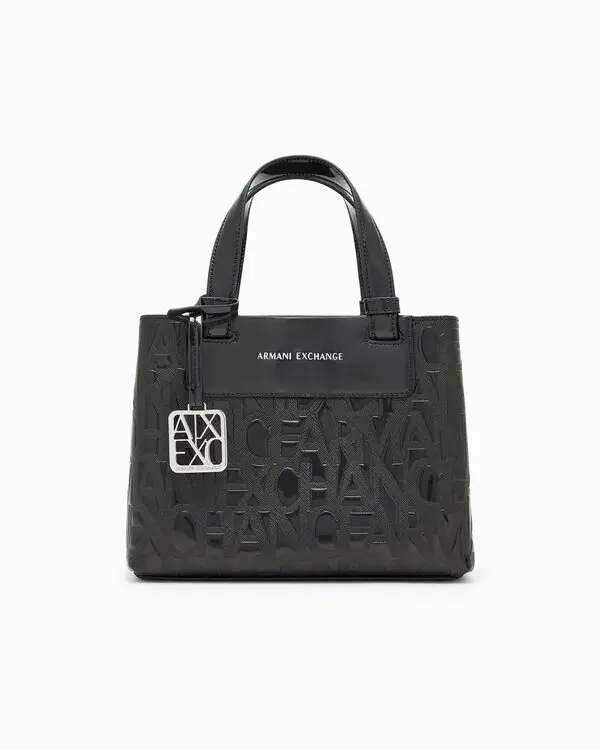 Armani Exchange Textured Shopper Tote Bag With Monogram - Black