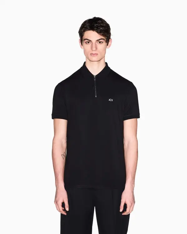 Armani Exchange Polo Shirt In Technical Fabric - Black