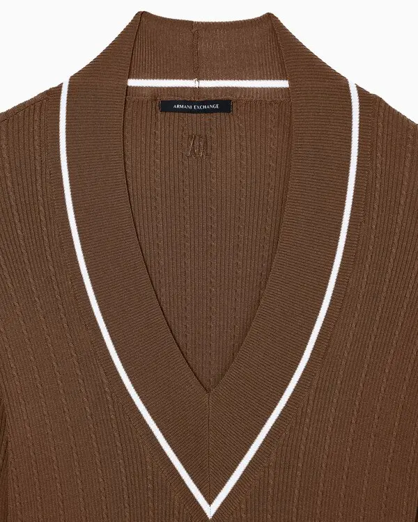 Armani Exchange Recycled Viscose Pullover With Woven Detail - Brown
