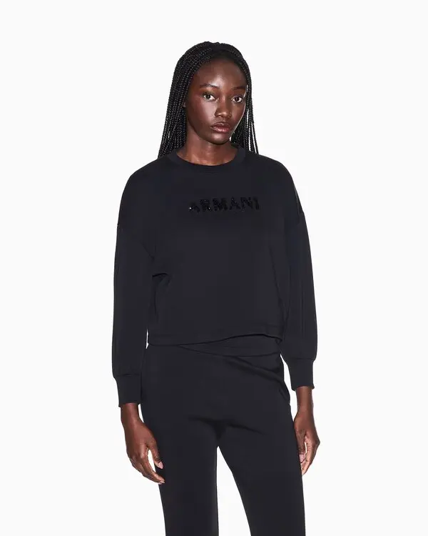 Armani Exchange Crewneck Sweatshirt In Scuba Fabric - Black