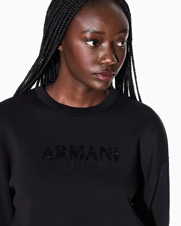 Armani Exchange Crewneck Sweatshirt In Scuba Fabric - Black
