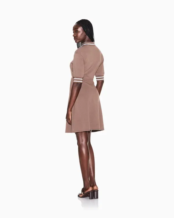 Armani Exchange Short Stretch Piquet Dress With Contrasting Trim - Brown