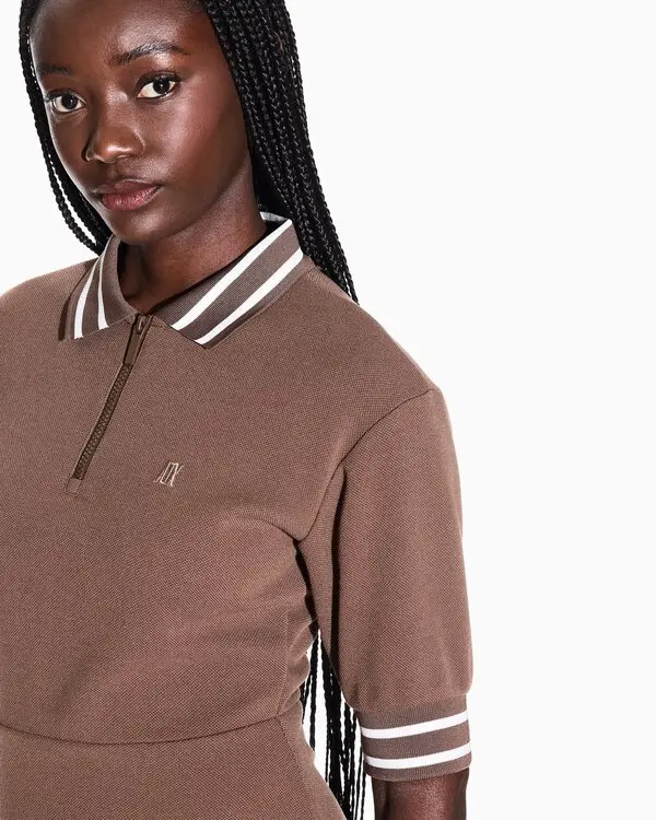 Armani Exchange Short Stretch Piquet Dress With Contrasting Trim - Brown