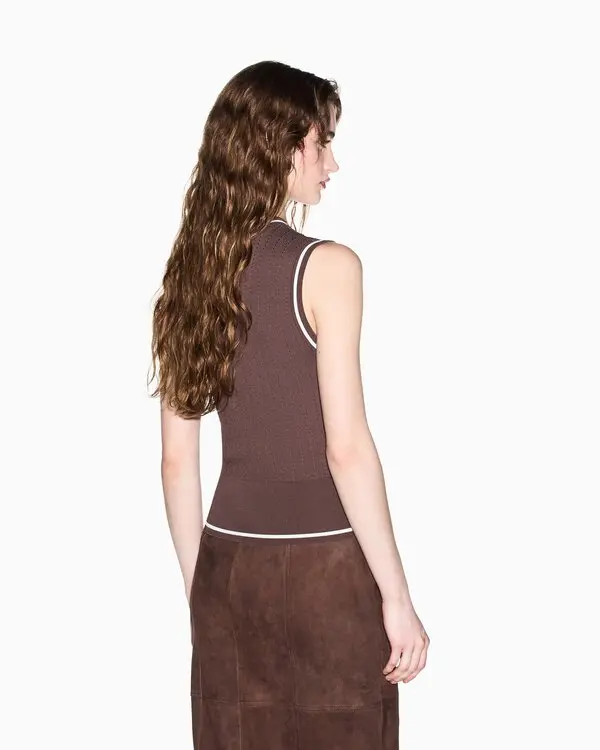 Armani Exchange Recycled Viscose V-neck Top - Brown