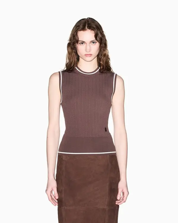 Armani Exchange Recycled Viscose V-neck Top - Brown