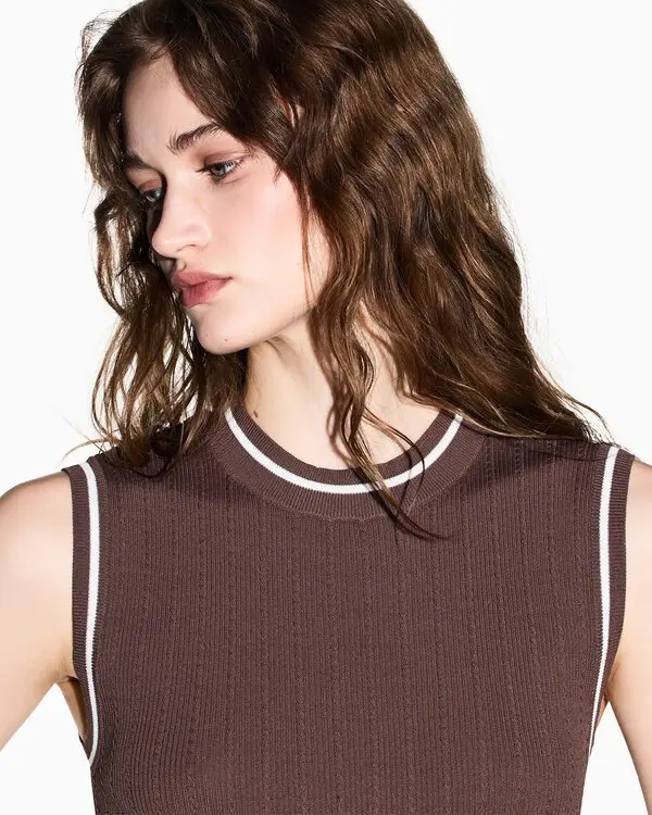 Armani Exchange Recycled Viscose V-neck Top - Brown