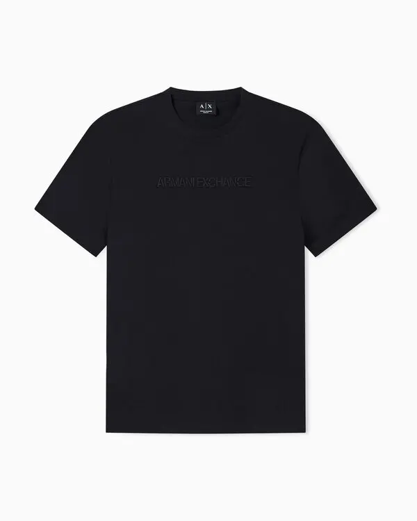 Armani Exchange Slim-fit T-shirt In Cotton Jersey With Tonal Embossed Logo - Black