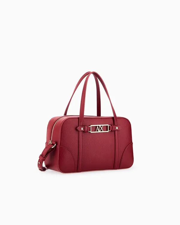 Armani Exchange Structured Top Handle Bag With Gold Tone Buckle Detail - Red