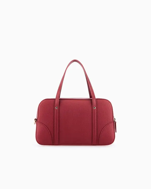 Armani Exchange Structured Top Handle Bag With Gold Tone Buckle Detail - Red