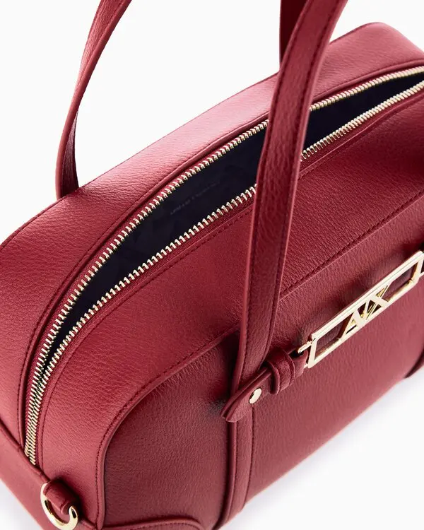 Armani Exchange Structured Top Handle Bag With Gold Tone Buckle Detail - Red